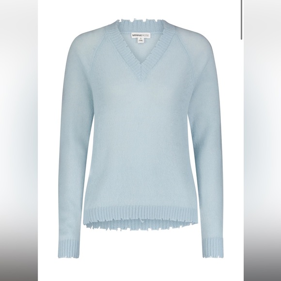 Minnie Rose | Sweaters | Minnie Rose Baby Blue Cashmere Frayed Edge ...